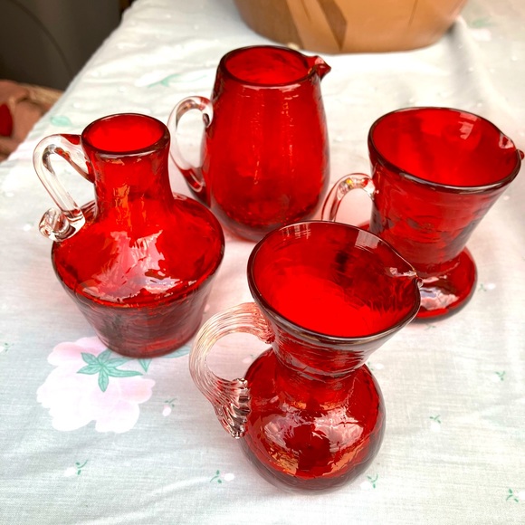 INDIANA GLASS COMPANY | Accents | Ruby Red Cracked Art Glass 4 Pitchers ...